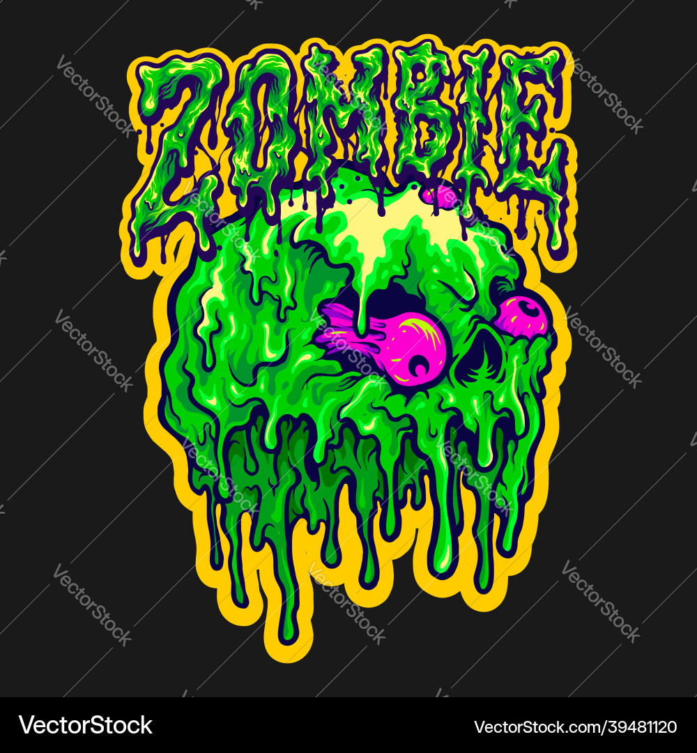 Skull zombie melt cartoon Royalty Free Vector Image