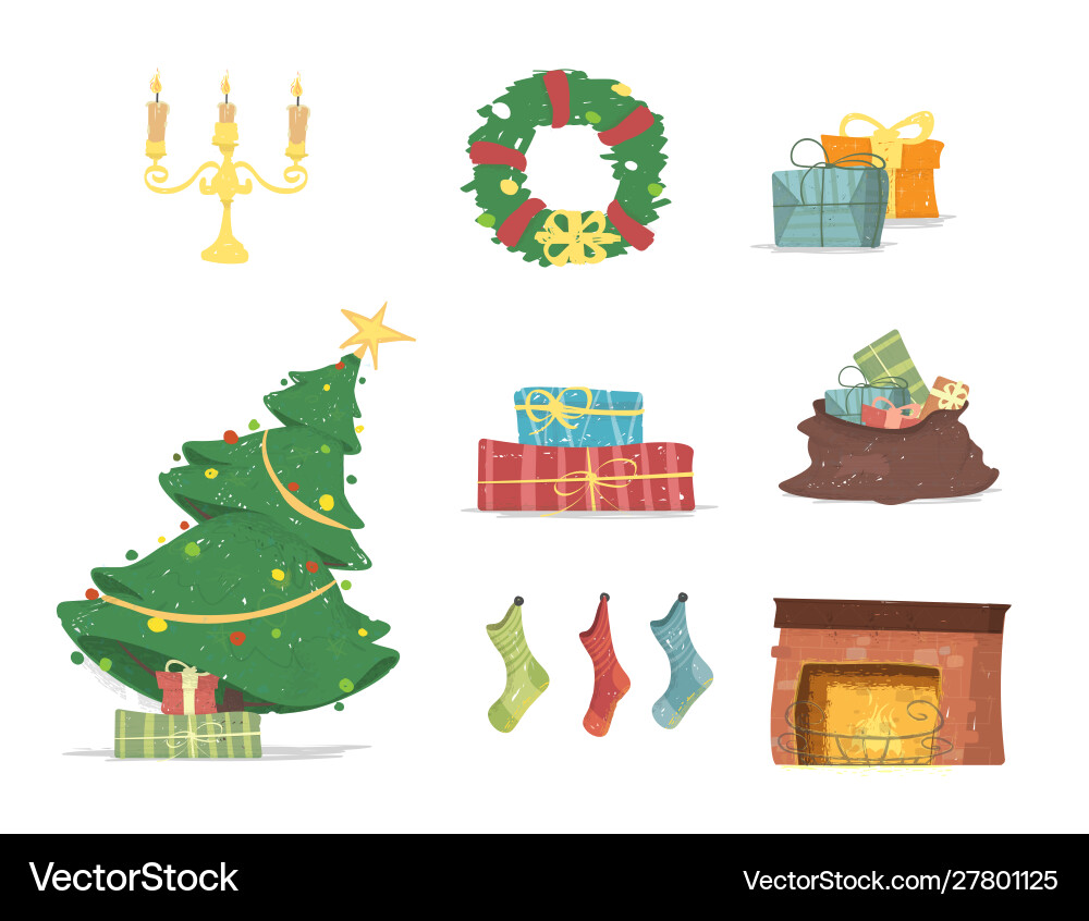 Design elements set for merry christmas cards Vector Image