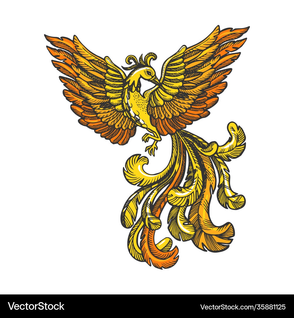 Firebird animal engraving Royalty Free Vector Image