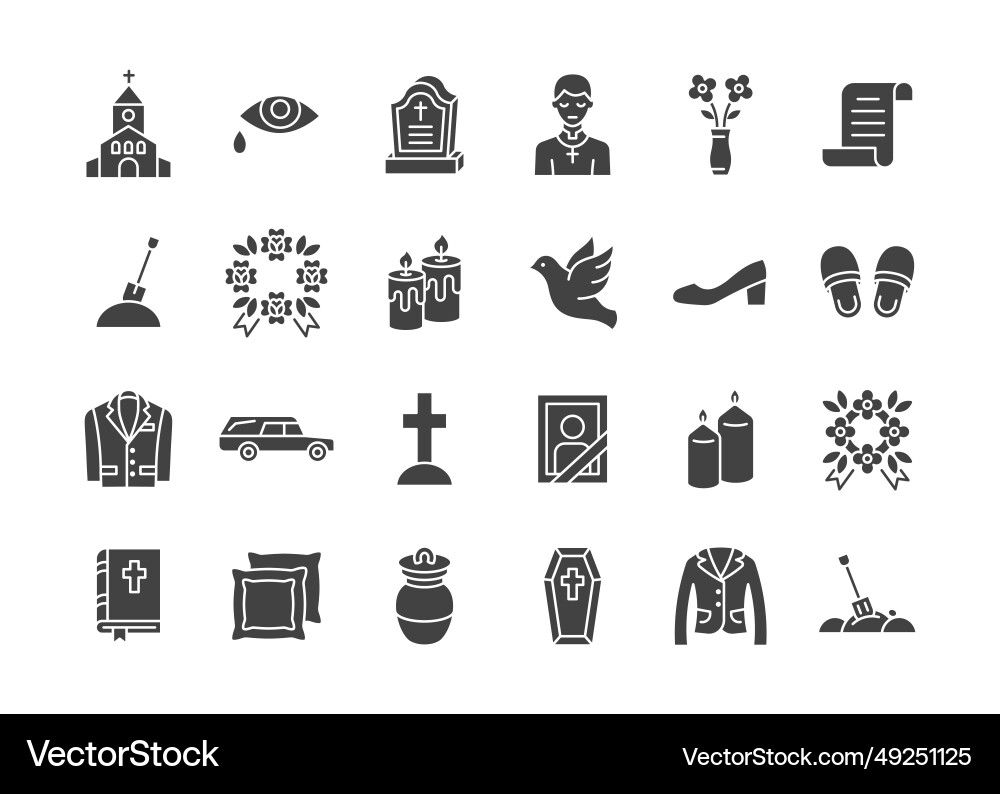 Funeral agency glyph icon set Royalty Free Vector Image