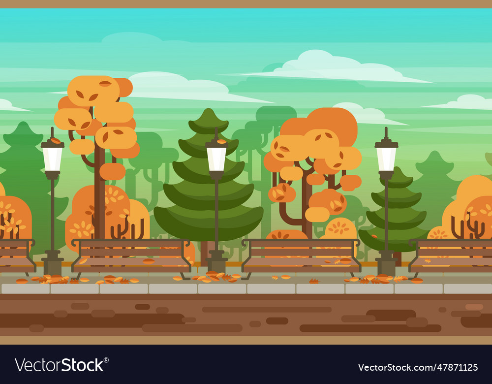Game seamless autumn landscape park background Vector Image