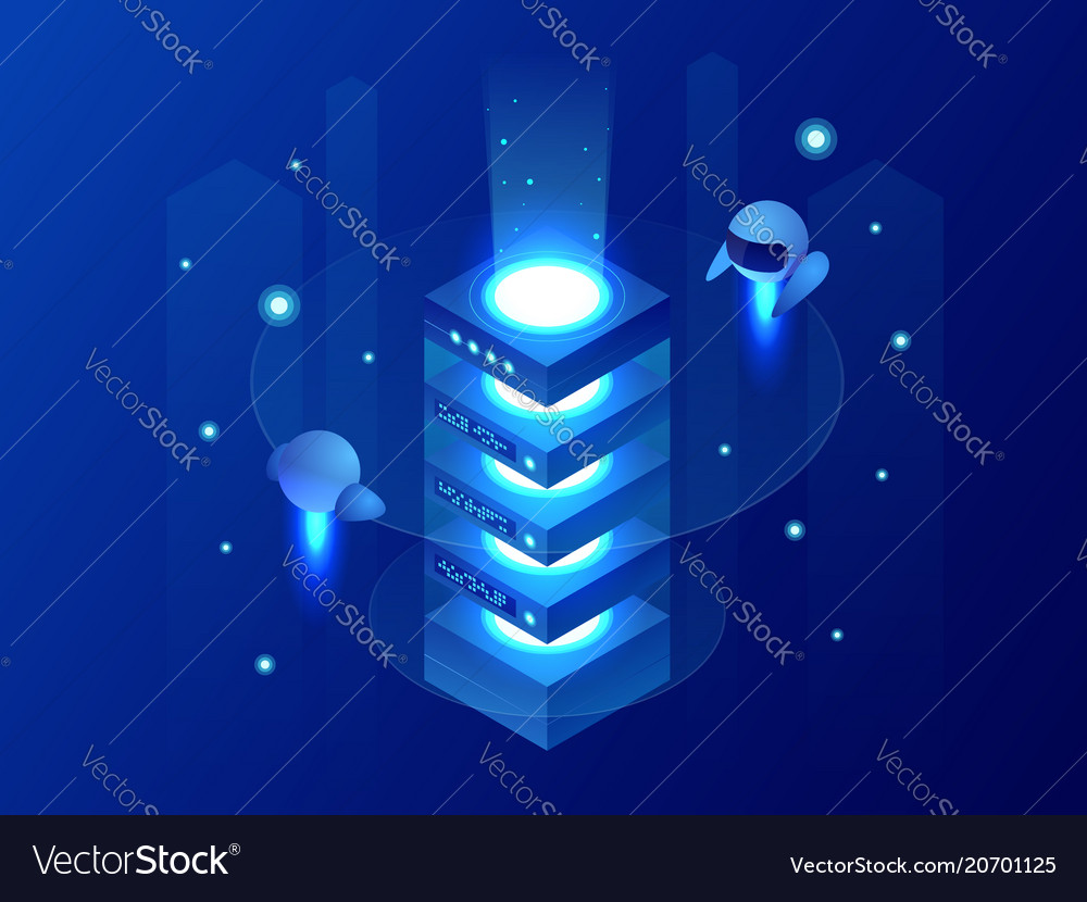 Isometric concept big data processing energy Vector Image