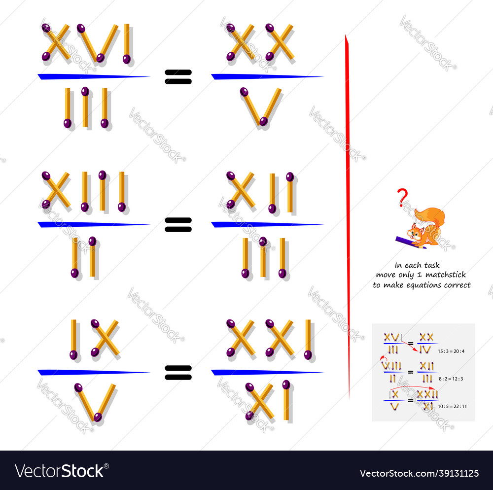 Logic puzzle game with matches in each task move Vector Image Logic puzzle game with matches in each task move Vector Image