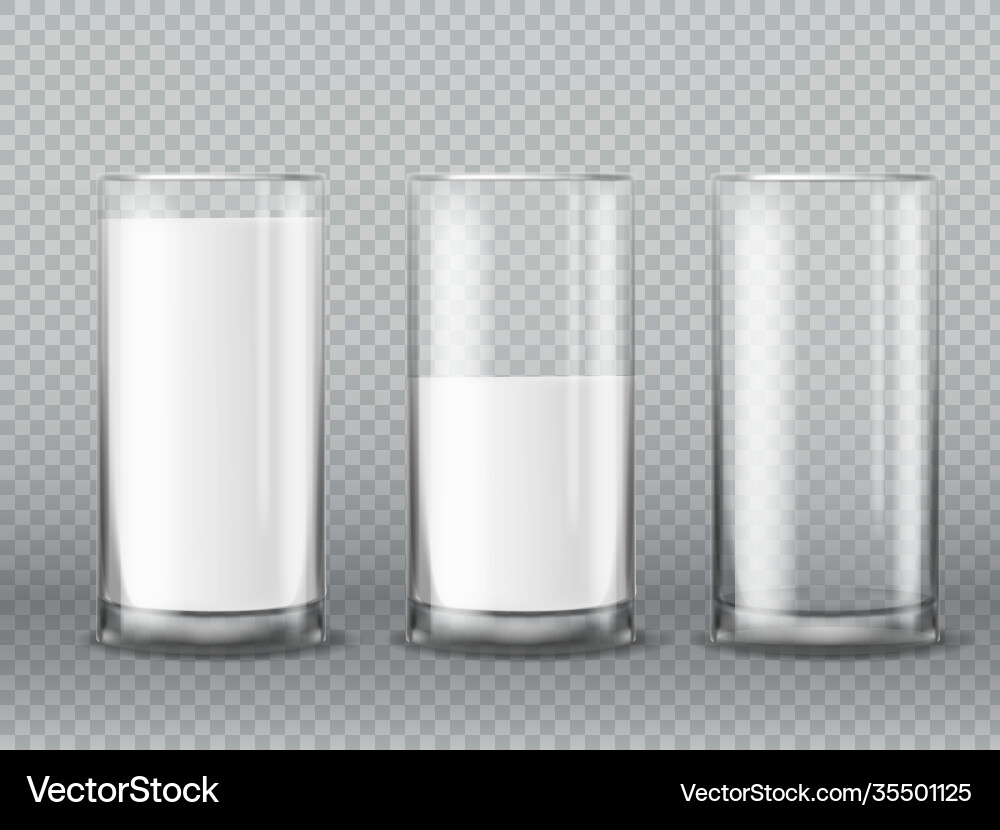 Milk glass realistic empty and full milk Vector Image
