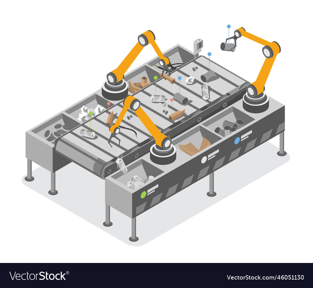 Ai robot working help to garbage sorting in waste Vector Image