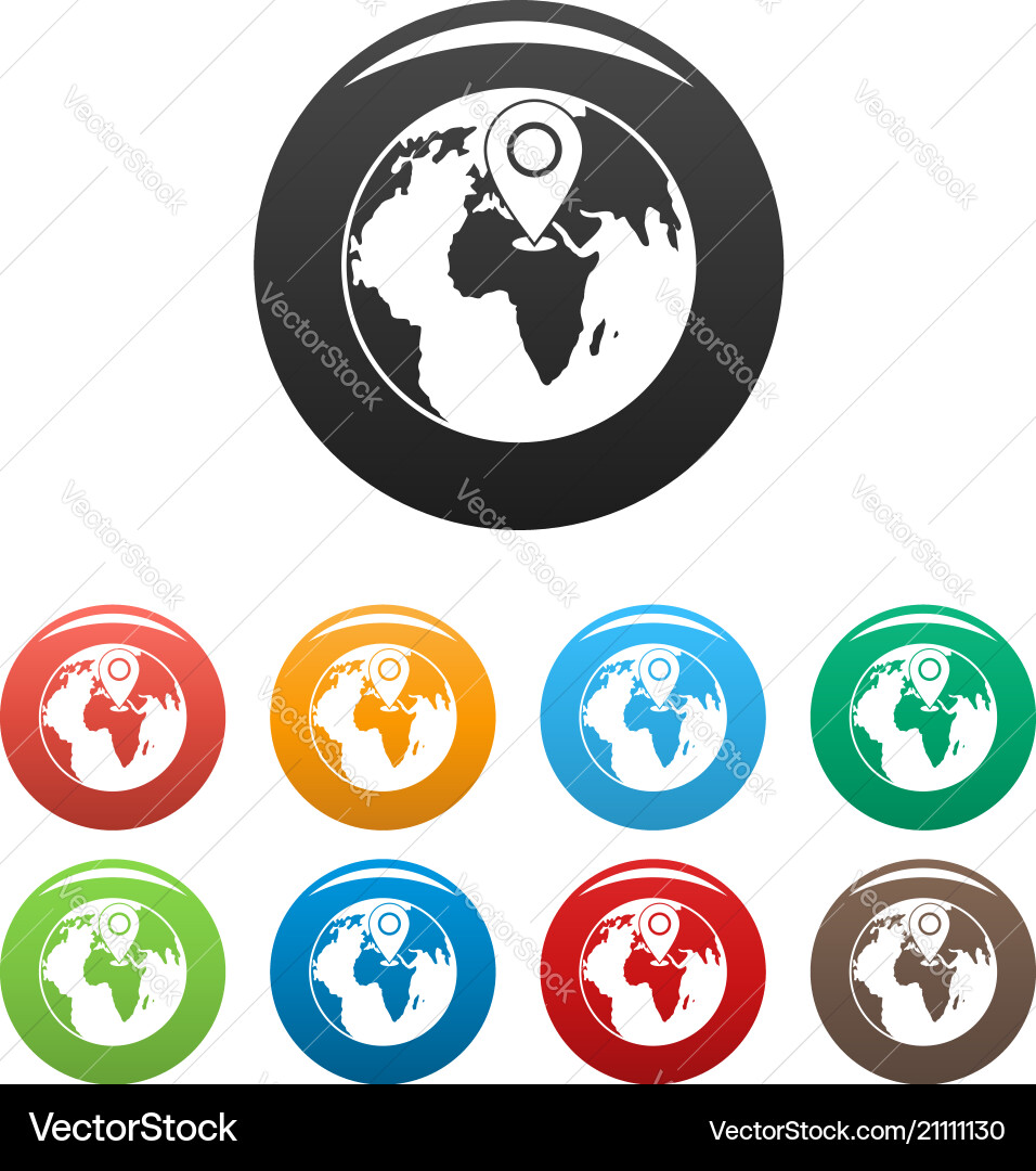 Earth navigation icons set color Royalty Free Vector Image