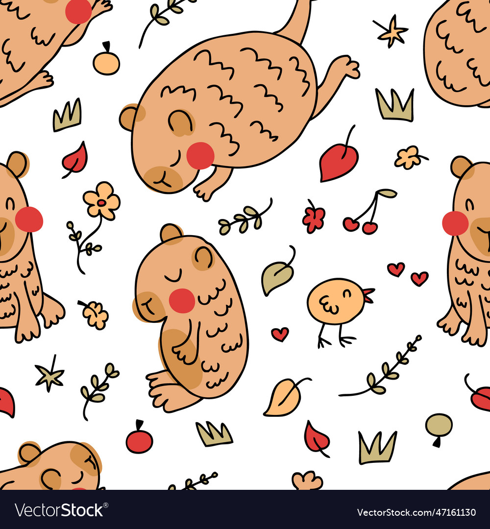 Hand drawn chibi capybaras seamless pattern Vector Image