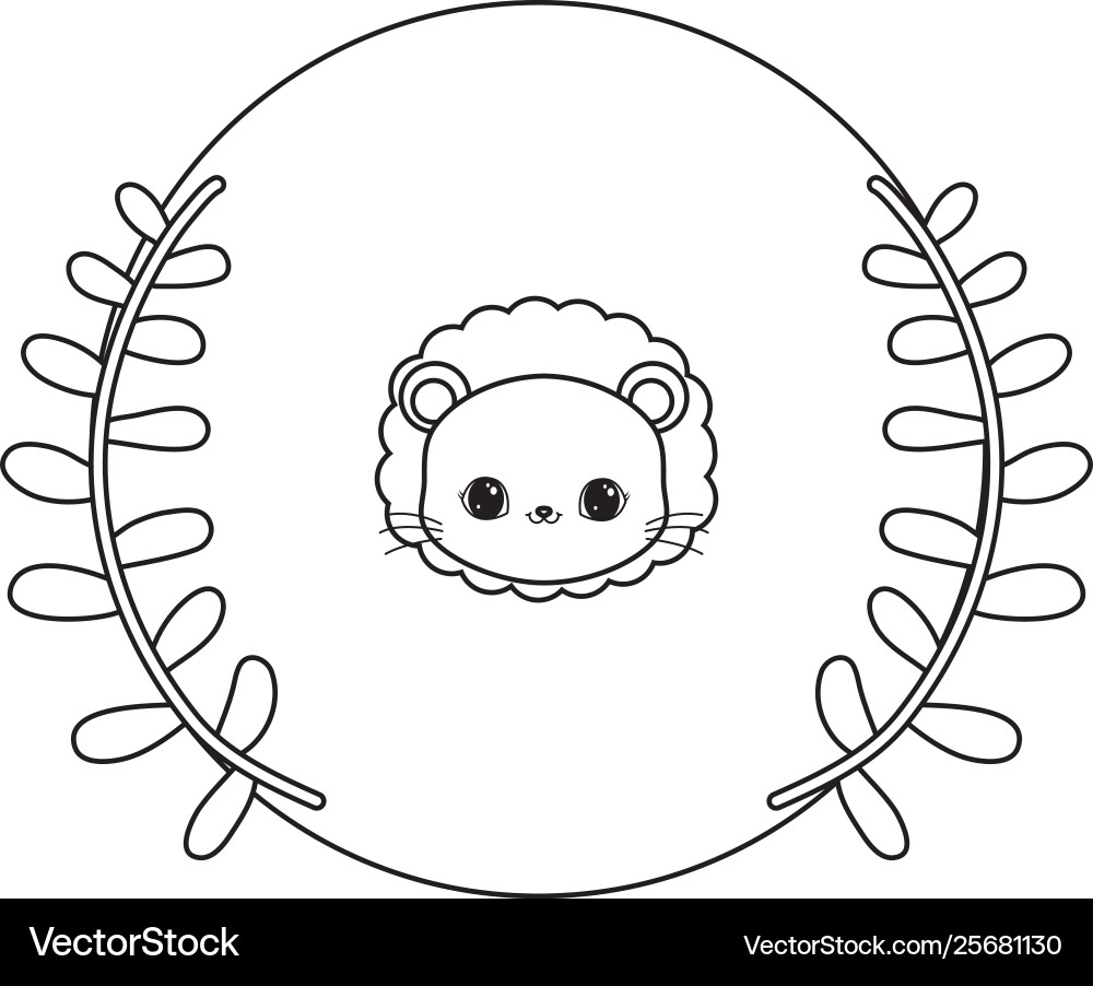Head cute lion in frame circular with crown Vector Image