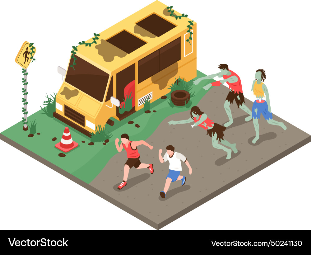 Isometric zombie attack composition Royalty Free Vector