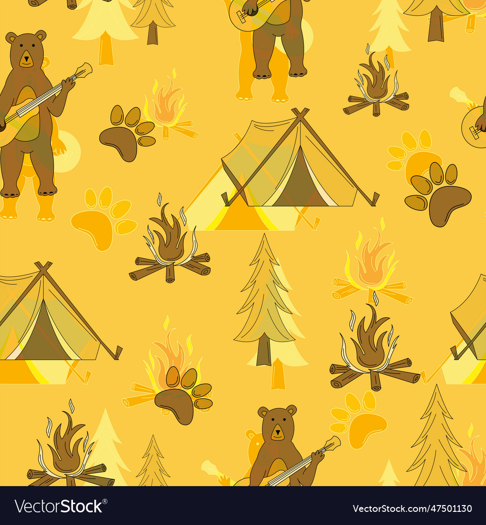 Seamless pattern with camping elements bears Vector Image