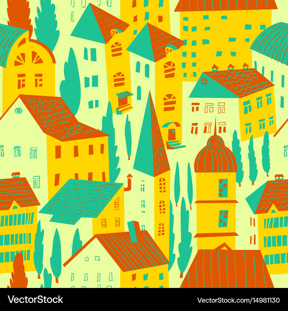 Seamless pattern with houses cute city Royalty Free Vector