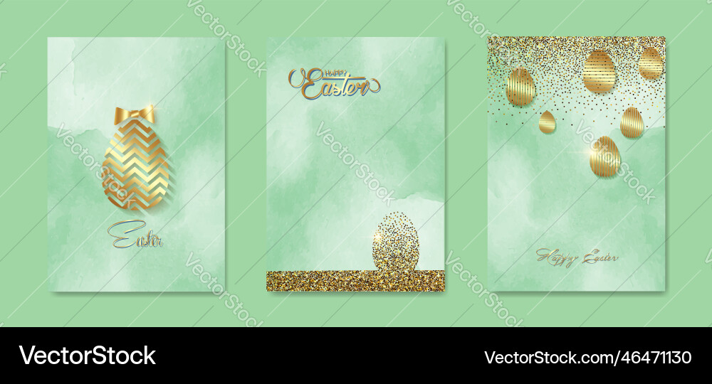 Set card happy easter gold texture green banners Vector Image