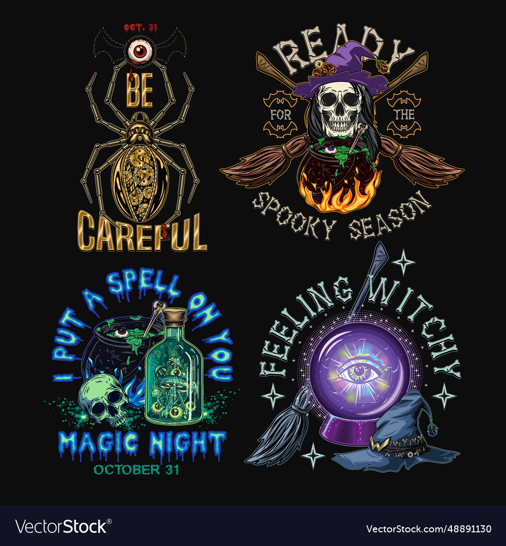 Set of colorful labels with halloween objects Vector Image