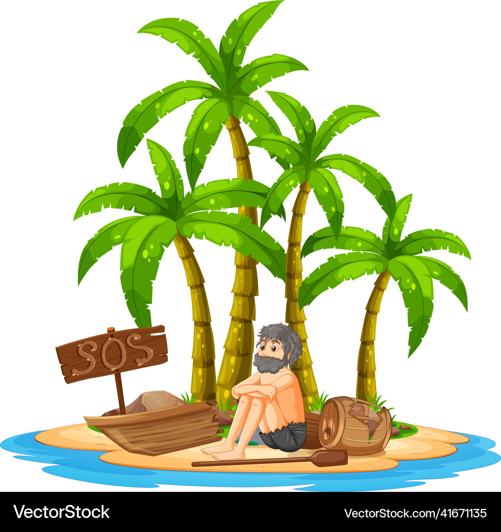 A man on deserted island isolated Royalty Free Vector Image