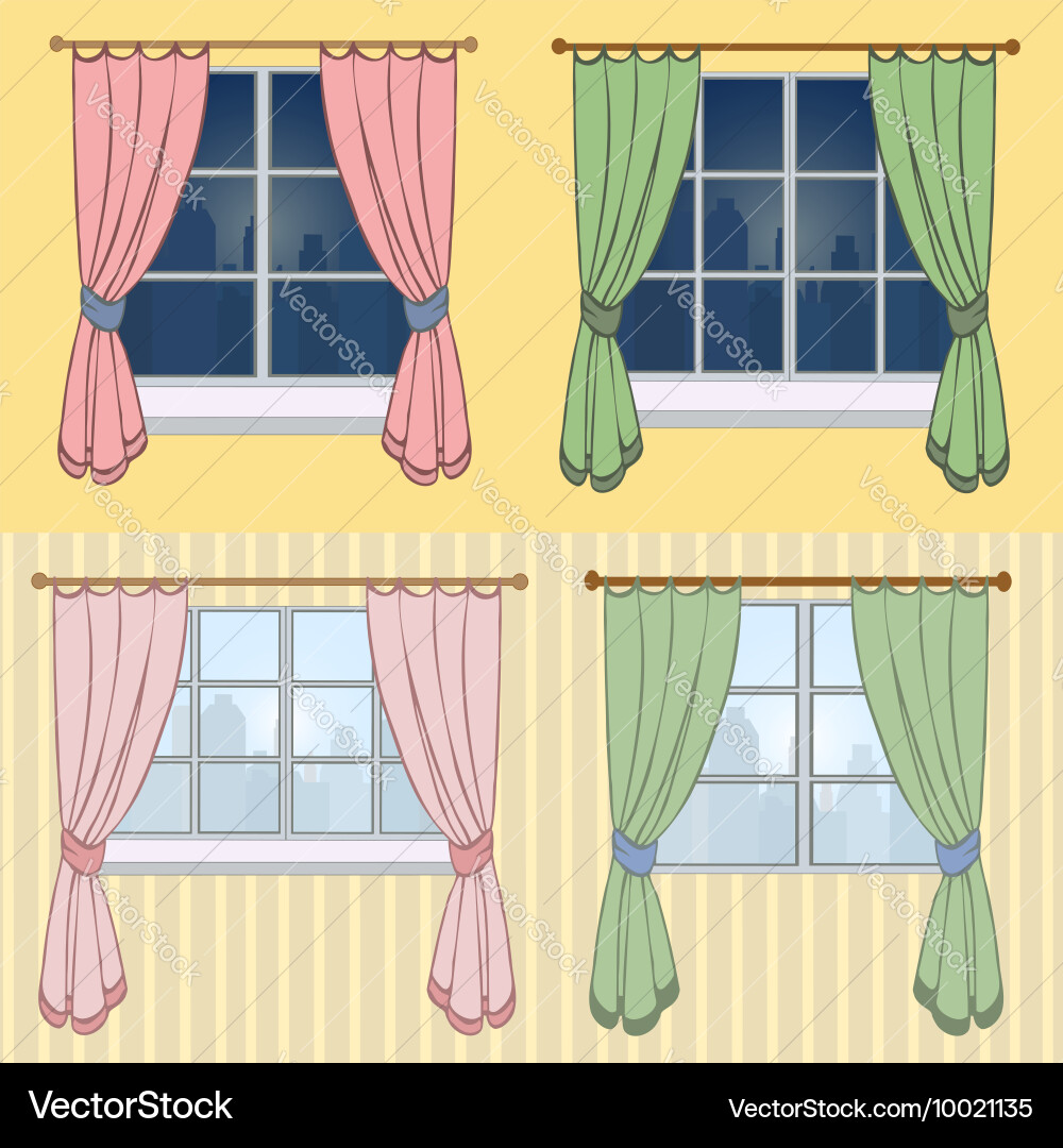 A set of curtains with a beautiful view from Vector Image