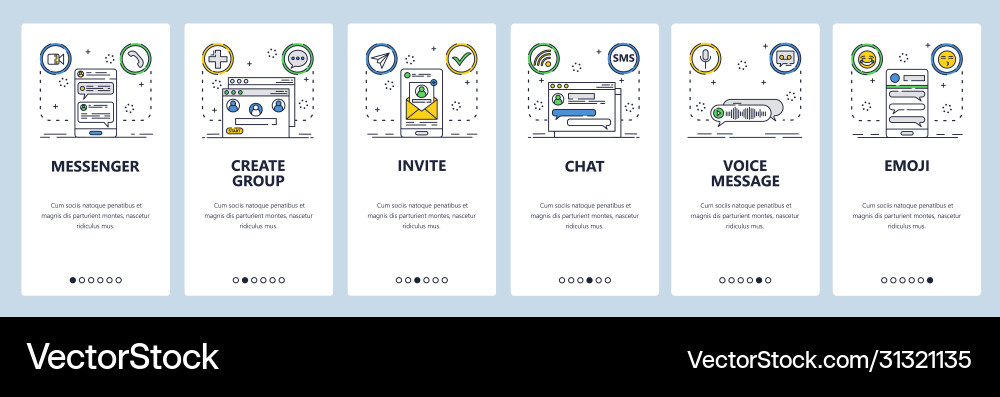 Chat website and mobile app onboarding screens Vector Image