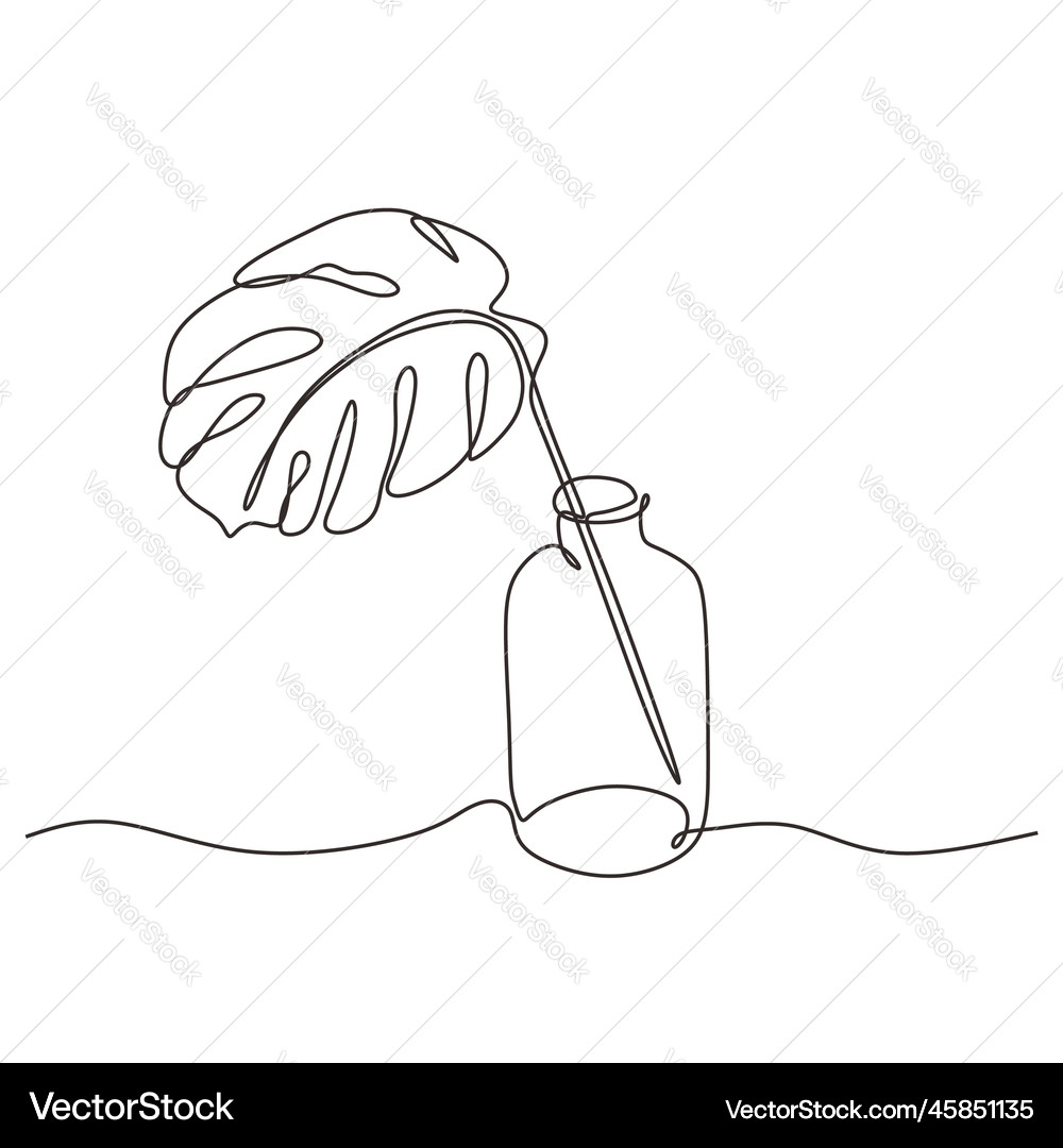 Continuous one line drawing of monstera leaf Vector Image