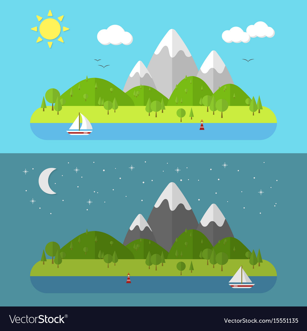 Flat nature landscape Royalty Free Vector Image