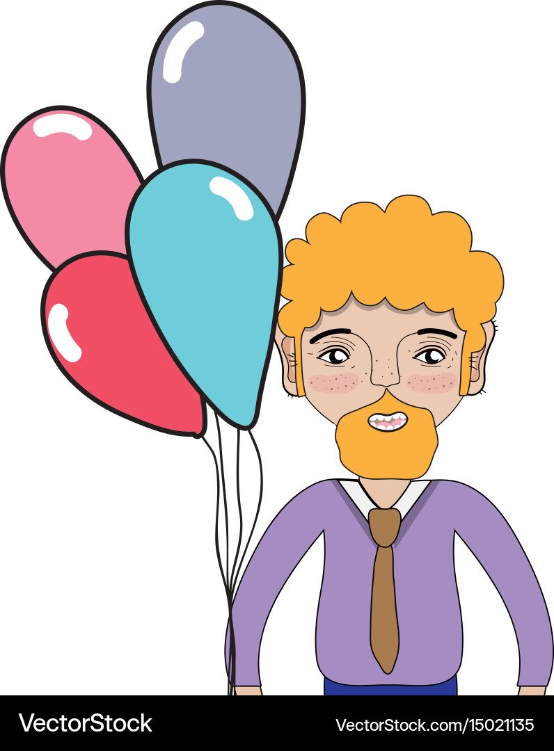 Man with beard and balloons in the hand Royalty Free Vector