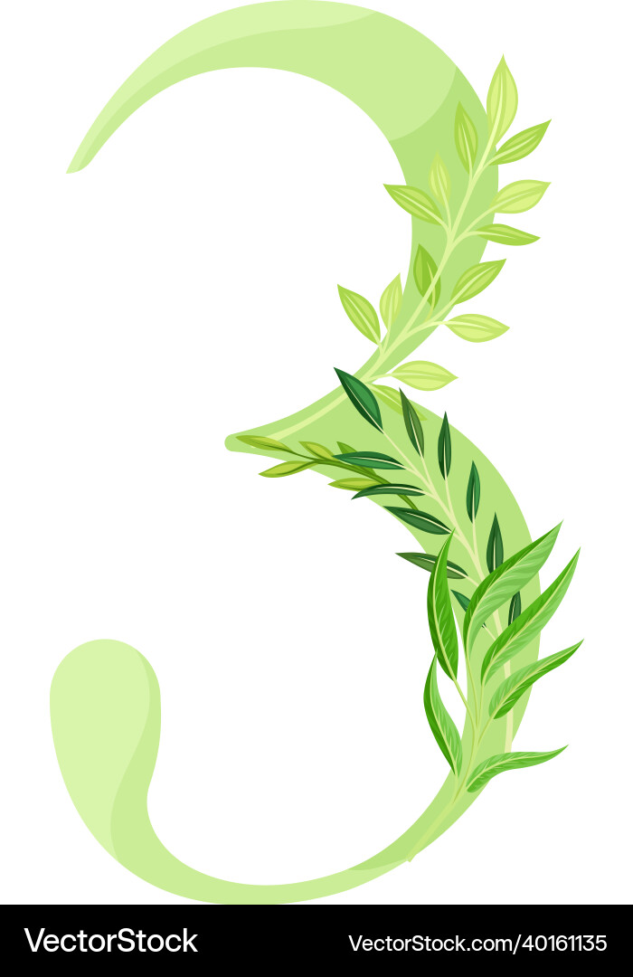 Number or numeral three decorated with green Vector Image