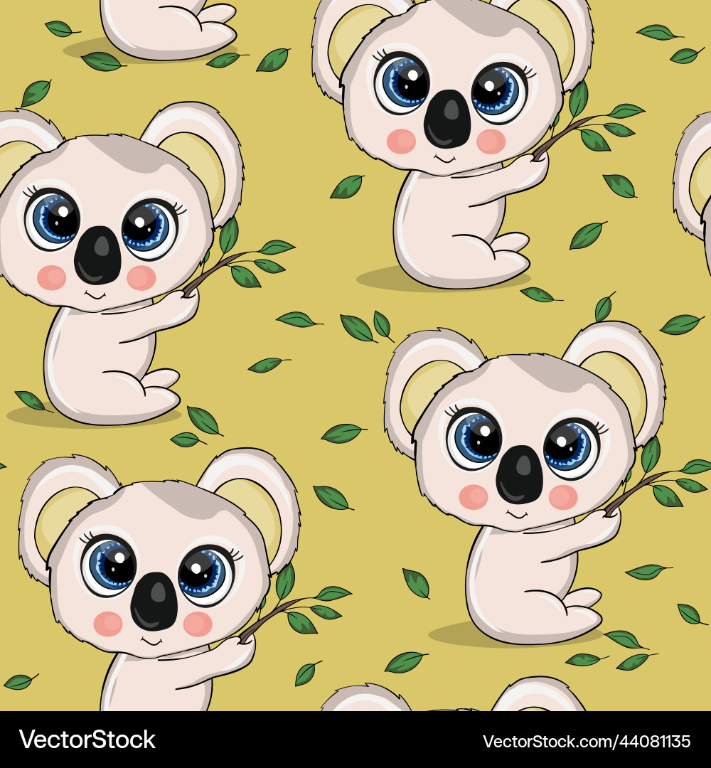 Seamless pattern with cute koala baby on color Vector Image