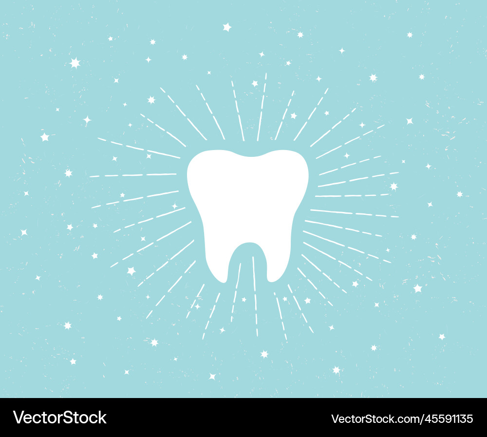 Tooth bright in rays stars over retro background Vector Image
