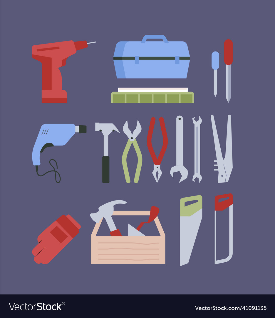 Work tools flat color objects set Royalty Free Vector Image