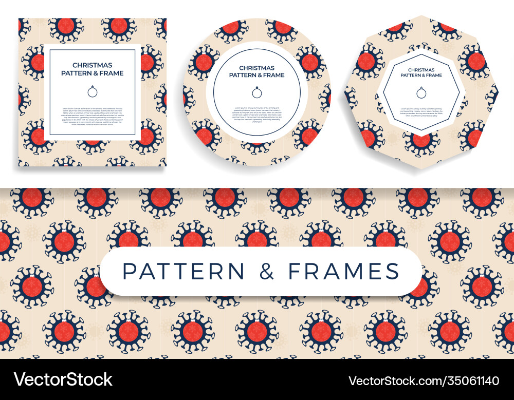 Christmas covid19 seamless pattern and frame set Vector Image