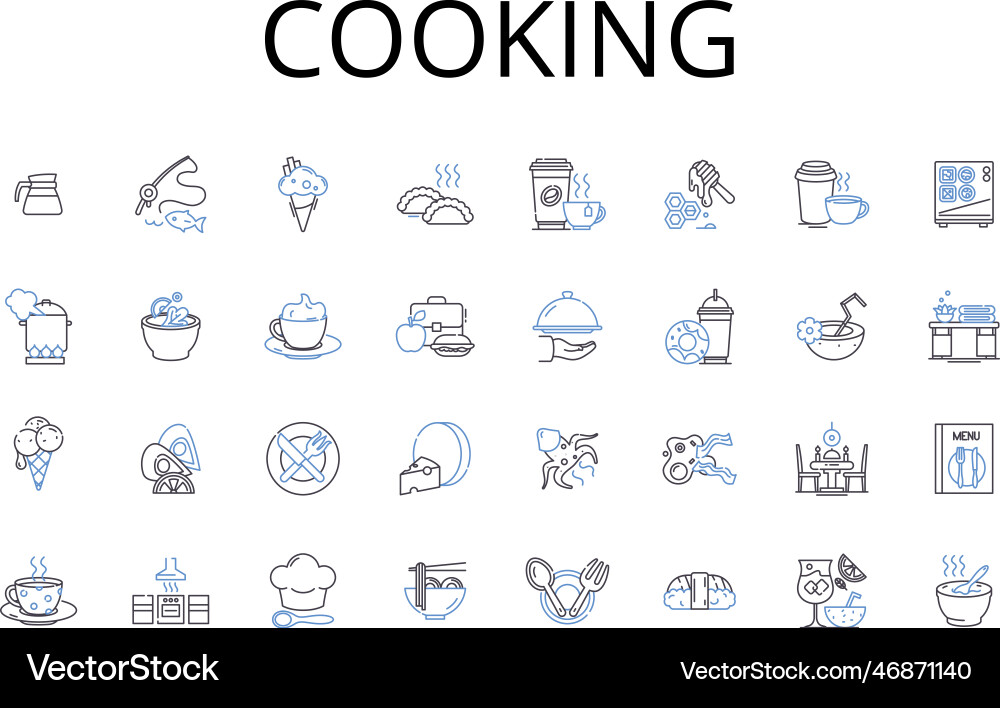 Cooking line icons collection culinary preparing Vector Image