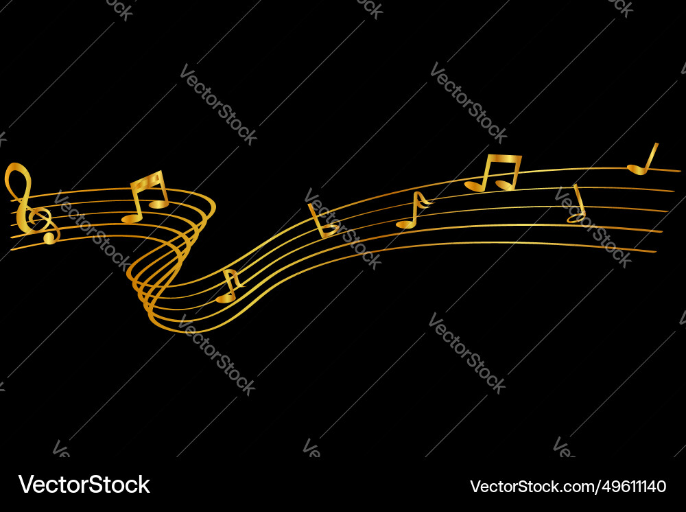 Golden musical note and waving line partitur Vector Image