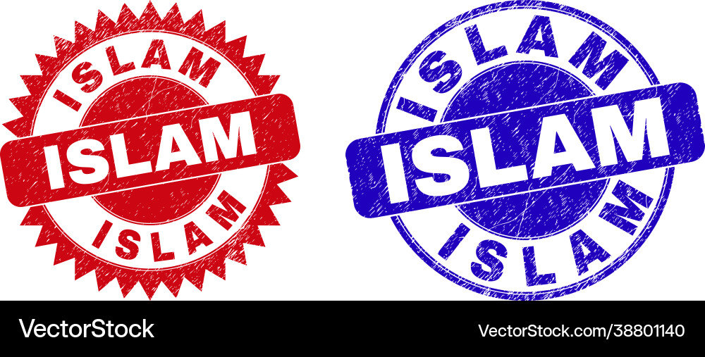 Islam rounded and rosette stamps with scratched Vector Image