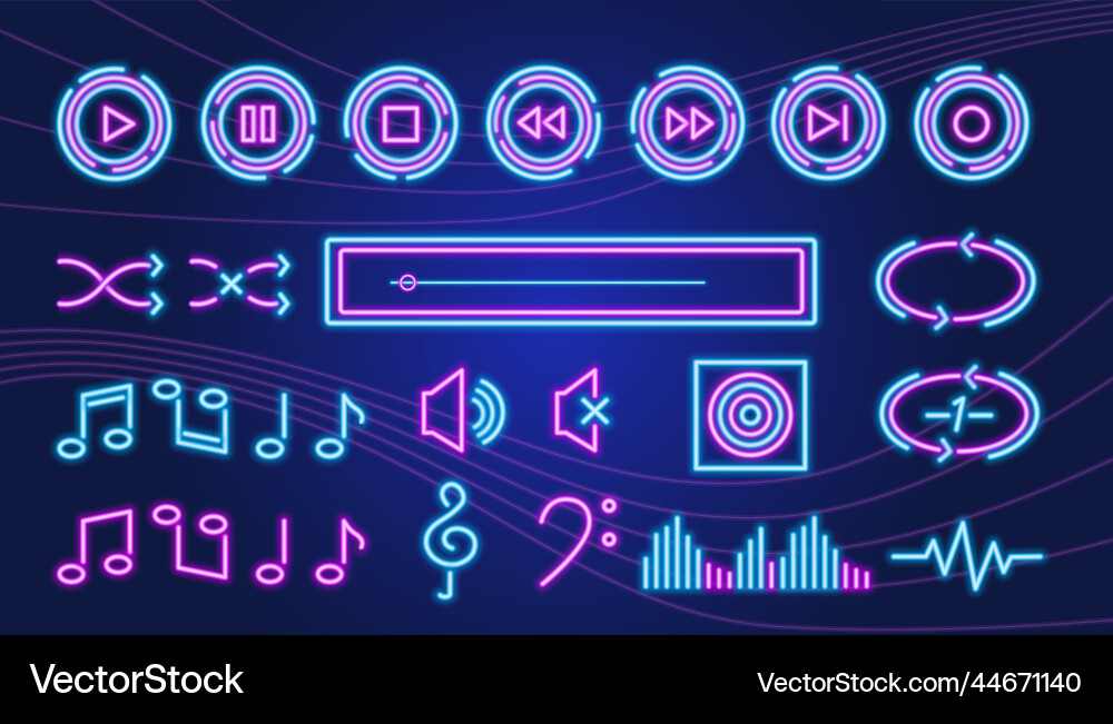 Neon music glowing icons Royalty Free Vector Image