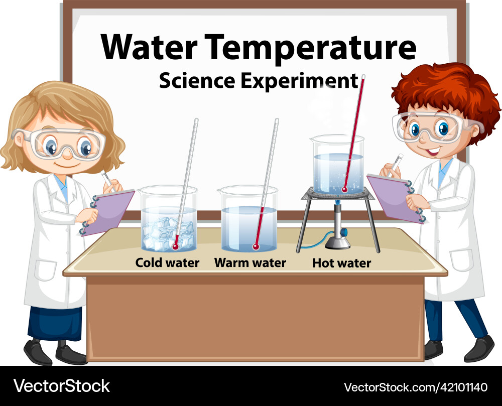 Scientist kids explaining water temperature Vector Image