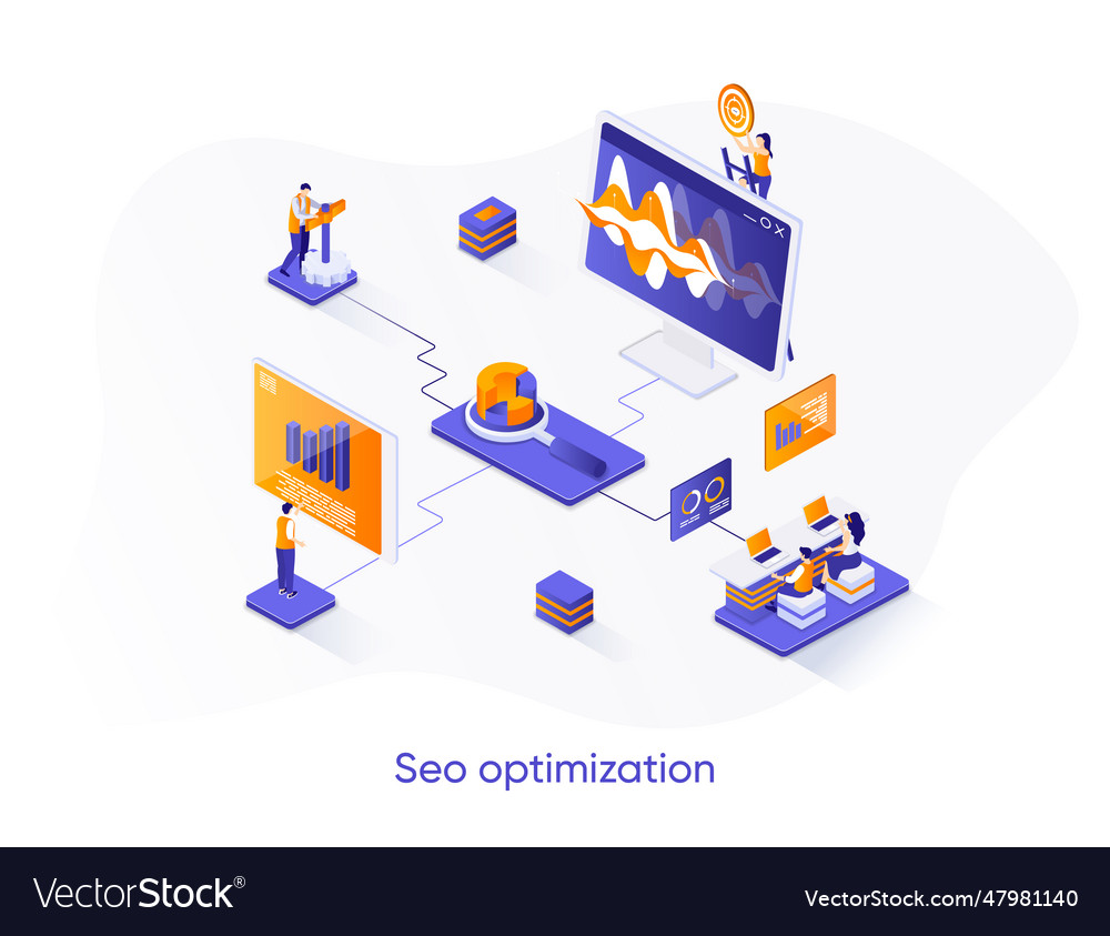Seo optimization isometric web banner internet Vector Image