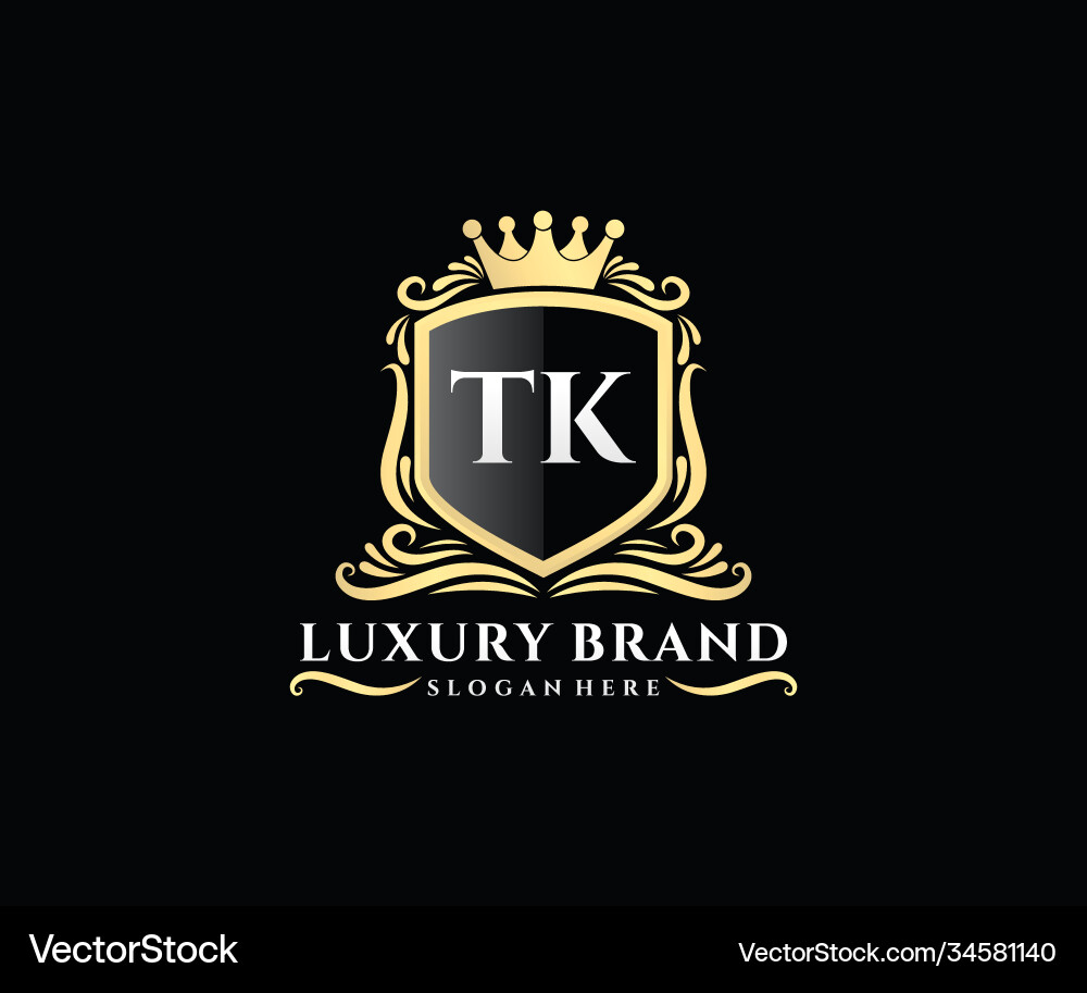 Tk initial letter gold calligraphic feminine Vector Image