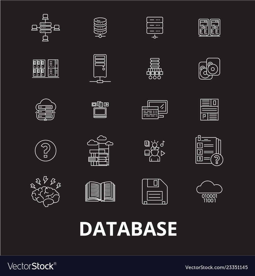 Database editable line icons set on black Vector Image