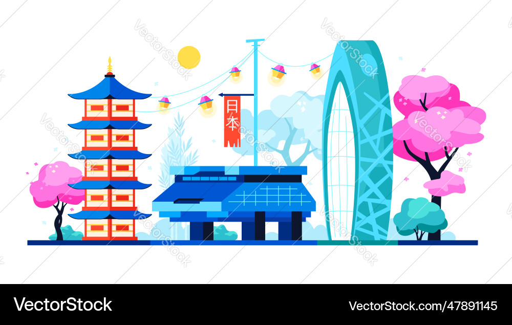 Diversity of tokyo - modern colored Royalty Free Vector