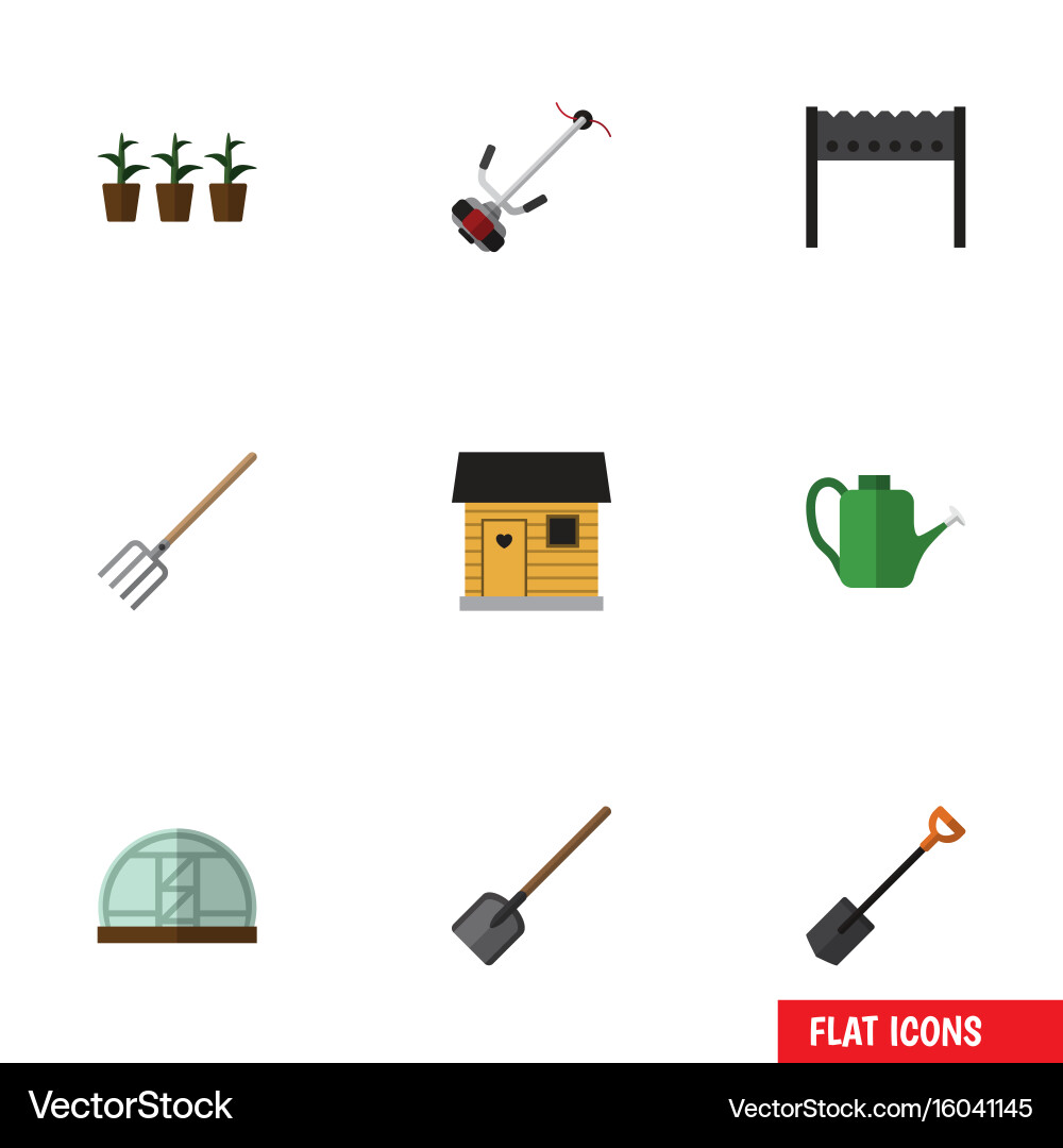 Flat icon garden set hothouse flowerpot Royalty Free Vector