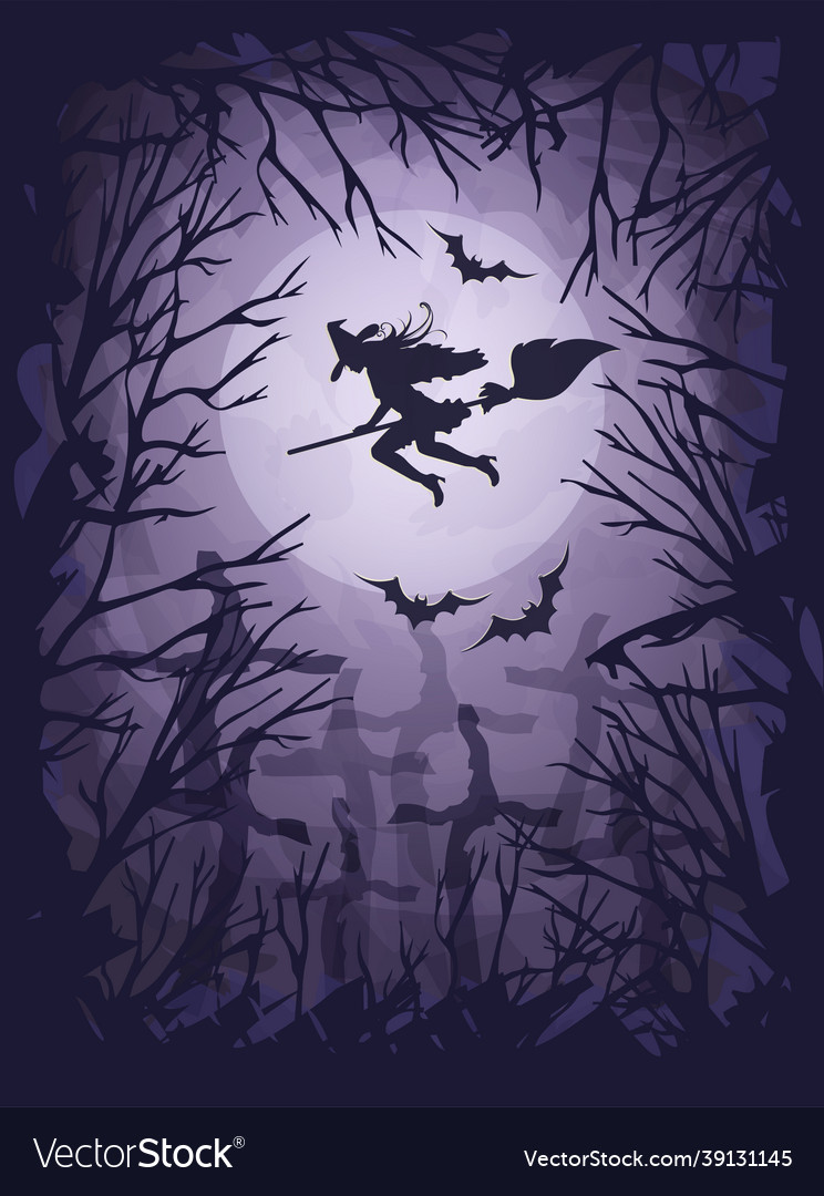 Happy halloween card with witch flies on a broom Vector Image