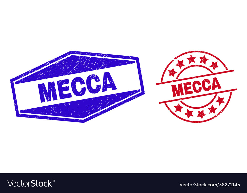 Mecca corroded stamp seals in round and hexagonal Vector Image Mecca corroded stamp seals in round and hexagonal Vector Image