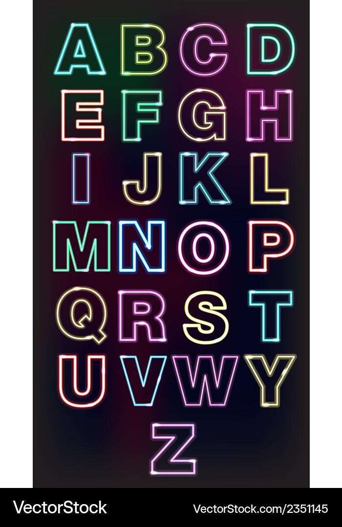 Neon glow alphabet design for the advertisement Vector Image