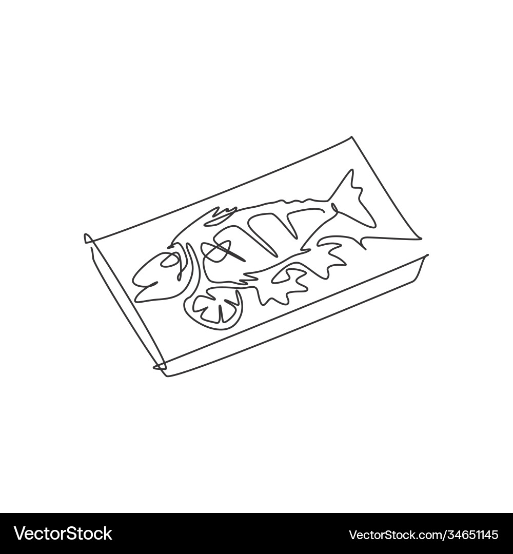 One single line drawing fresh tasty delicious Vector Image
