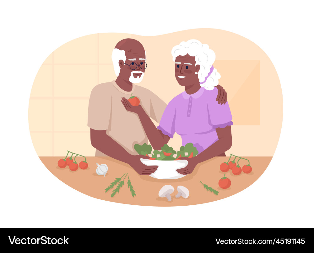 Senior couple cook dinner in kitchen 2d isolated Vector Image