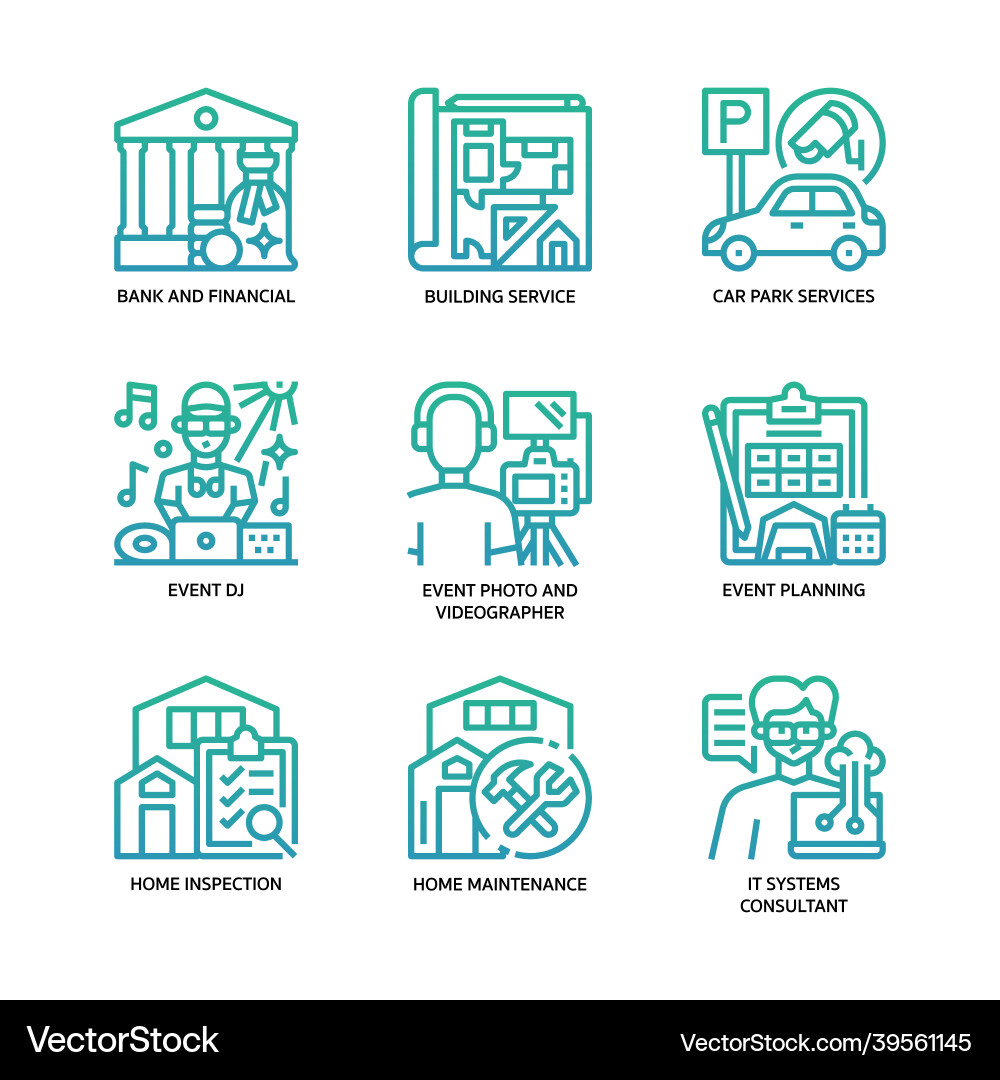 Services business icons set Royalty Free Vector Image