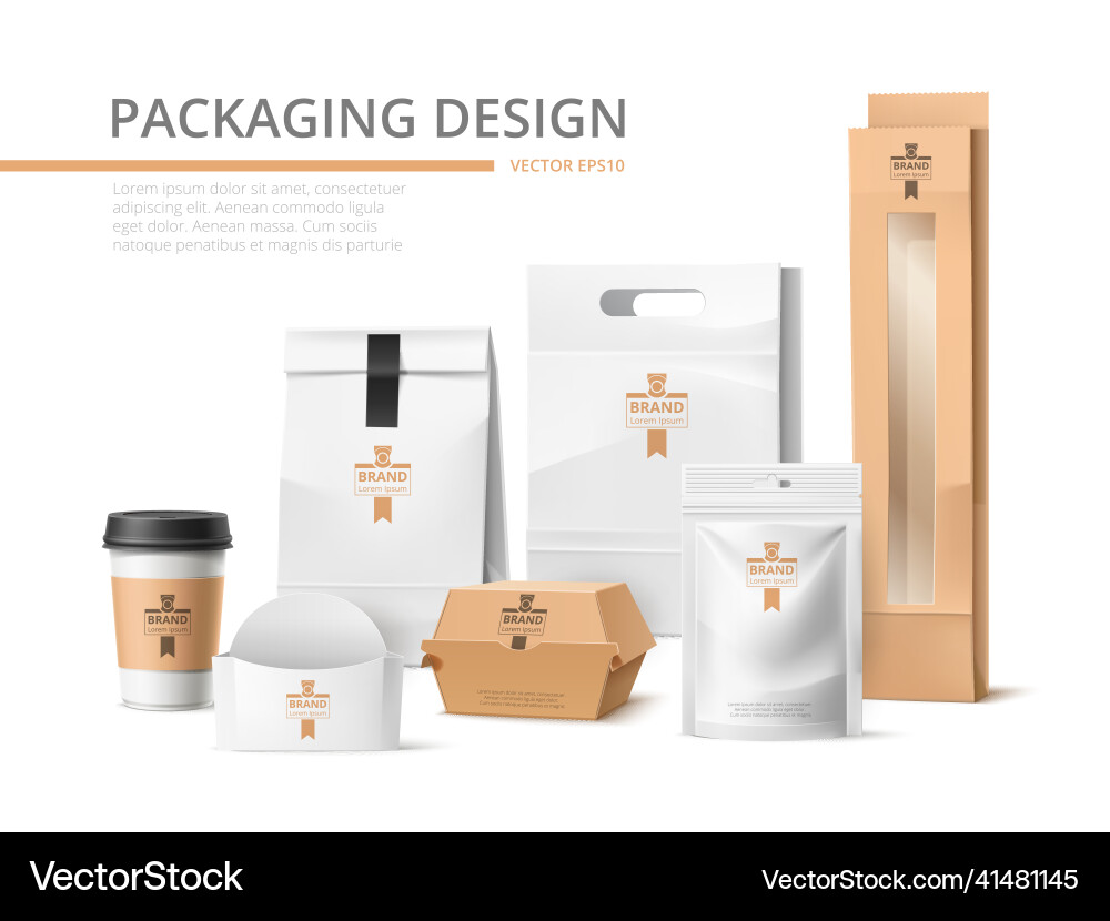 Takeaway packaging identity design realistic Vector Image