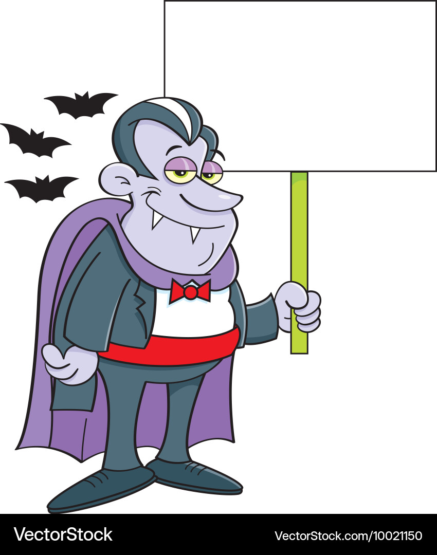 Cartoon vampire holding a sign Royalty Free Vector Image