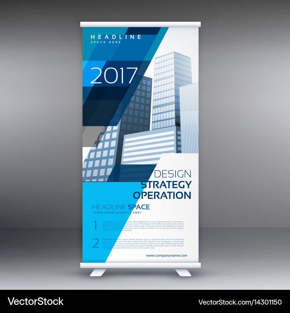 Creative blue and white roll up banner design Vector Image