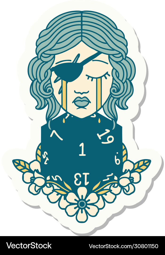 Crying human rogue with natural one d20 roll Vector Image