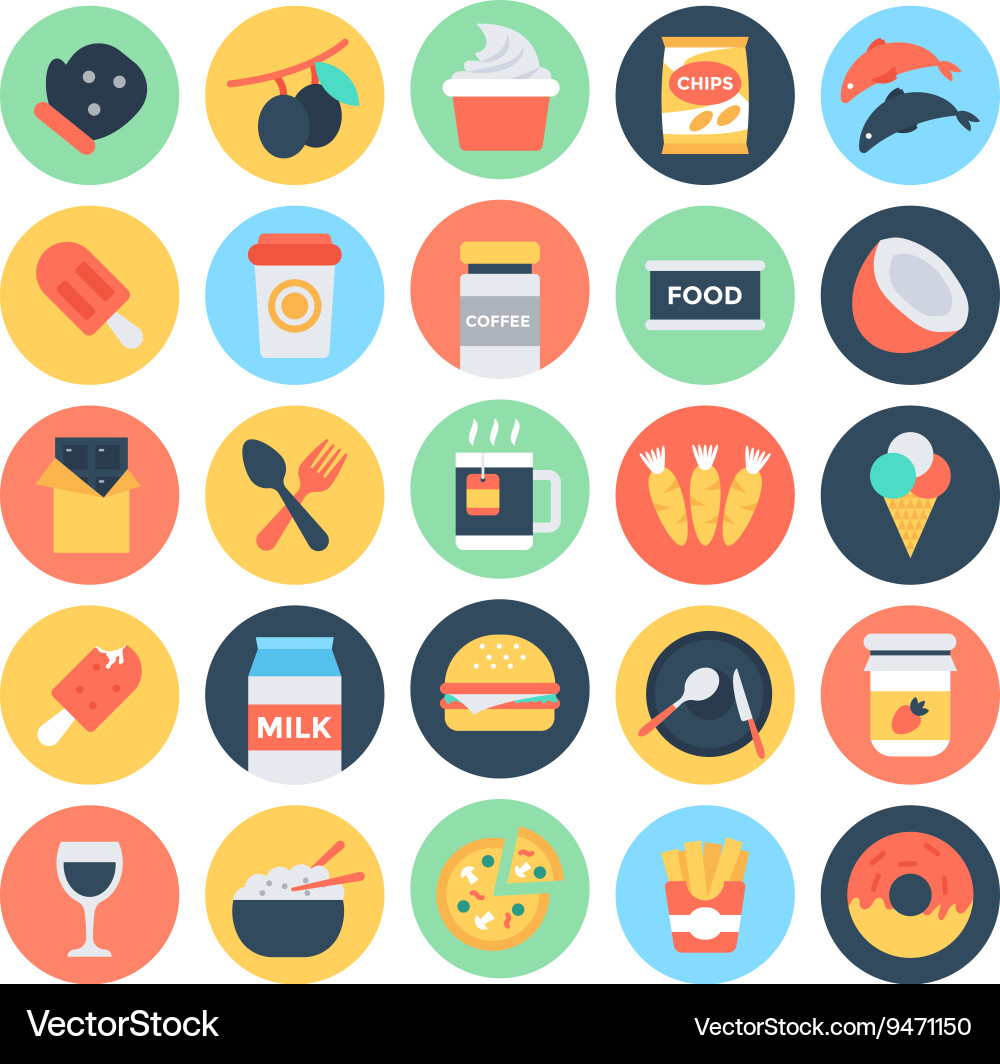 Food Flat Icons 12 Royalty Free Vector Image - VectorStock