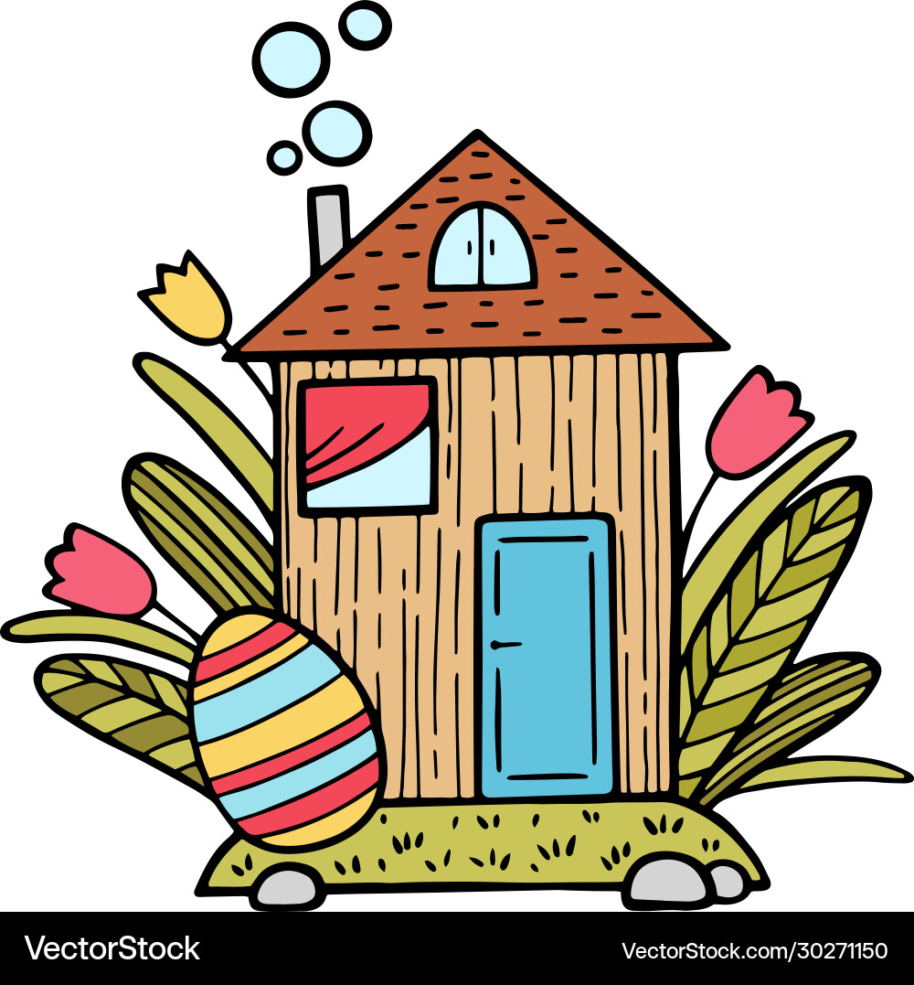 Happy easter cute house icon hand drawn style Vector Image